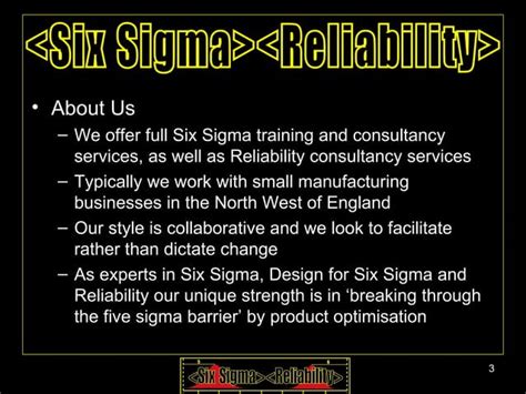 Six Sigma Reliability Overview Ppt