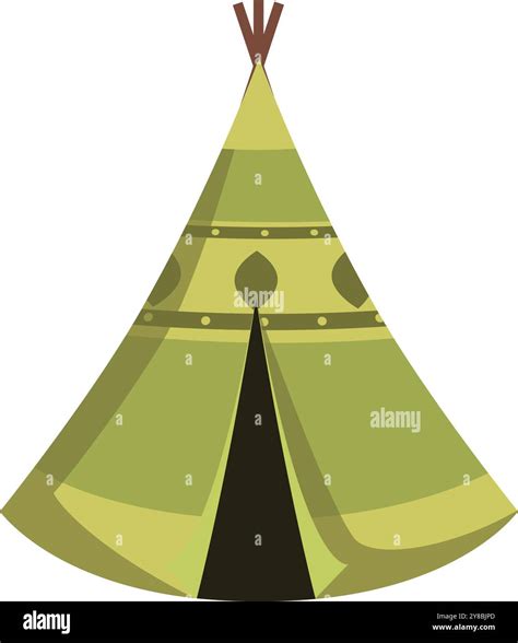 Cartoon Green Teepee Tent Standing With Closed Entrance Decorated With