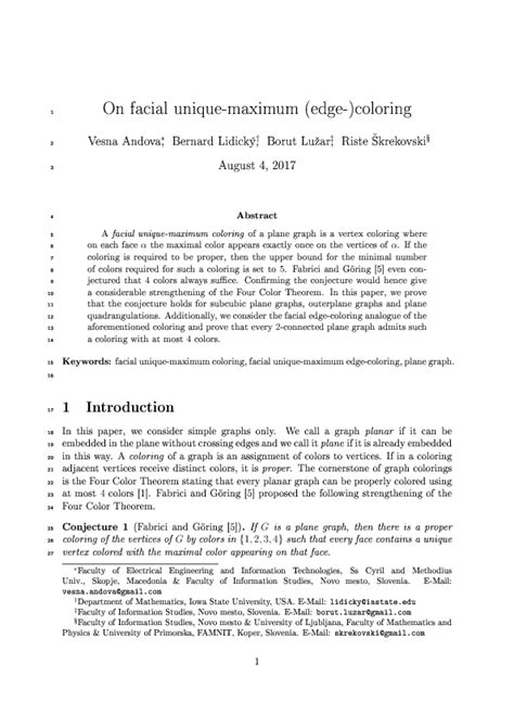 Pdf On Facial Unique Maximum Edge Coloring Riste Škrekovski