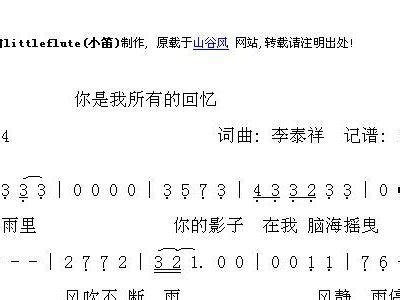 你是我所有的回忆 辰亦儒 歌谱 简谱