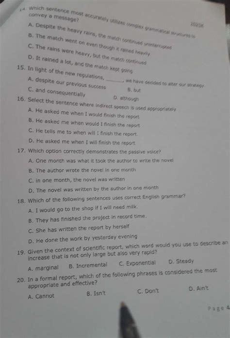 14 Which Sentence Most Accurately Utilizes Complex Grammatical