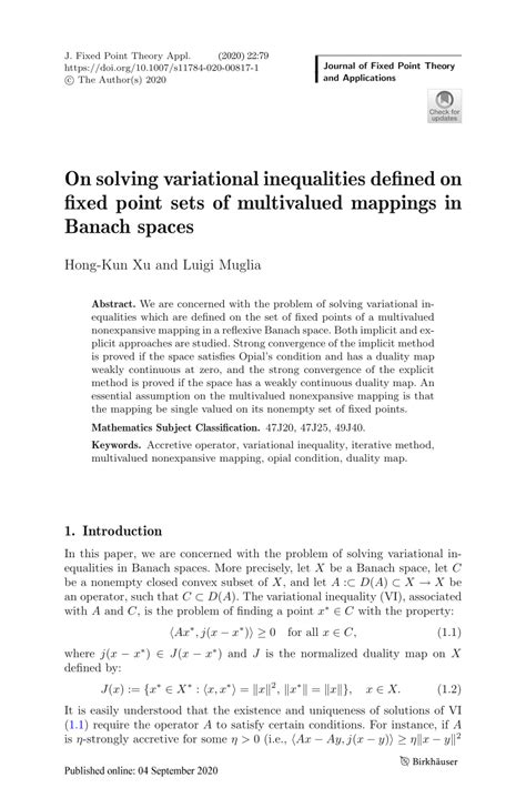 Pdf On Solving Variational Inequalities Defined On Fixed Point Sets Of Multivalued Mappings In