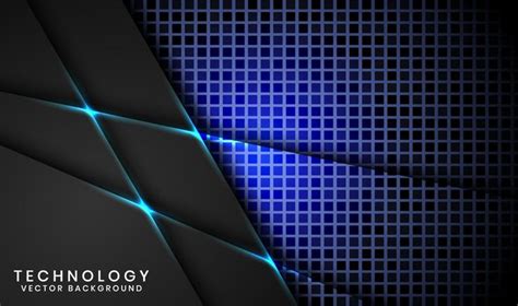 3d Black Technology Abstract Background Overlap Layer On Dark Space With Blue Light Line Effect
