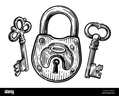 Padlock And Keyhole Closed Lock With Key Hand Drawn Sketch Vintage