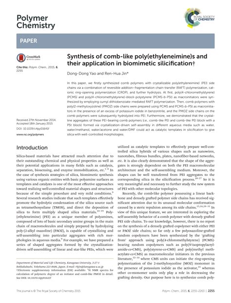 Pdf Synthesis Of Comb Like Poly Ethyleneimine S And Their Application In Biomimetic Silicification