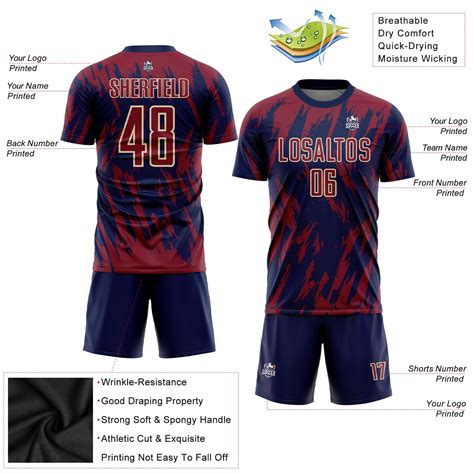 Custom Crimson Soccer Uniform Jersey Navy City Cream Sublimation Fansidea