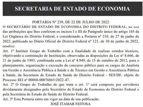 Concurso Ses Df Comiss O Autorizada Para T Cnicos E Analistas