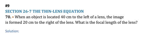 Solved Section 26 7 The Thin Lens Equation 70 When An