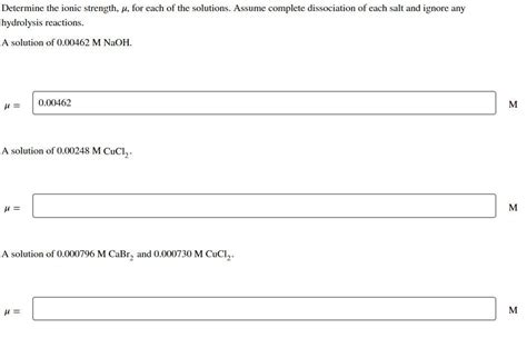 Solved etermine the ionic strength 𝜇μ for each of the Chegg com