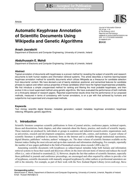 pdf automatic keyphrase annotation of scientific documents using wikipedia and genetic algorithms