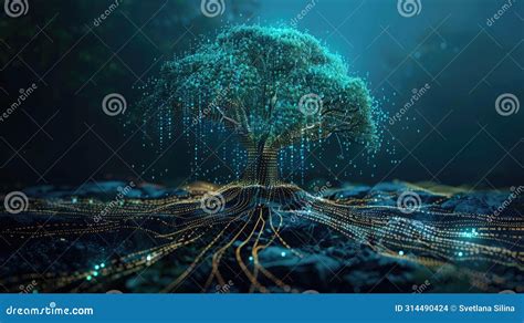 Ai Ethics And Governance Binary Code Leaves Digital Tree Roots Blend