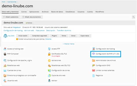 Cambiar la versión de PHP