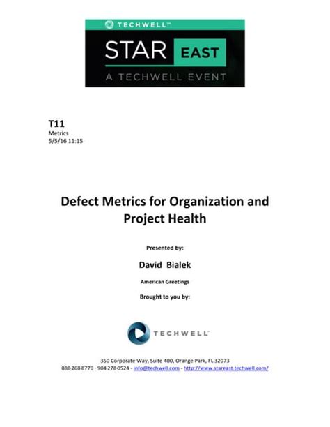 Defect Metrics For Organization And Project Health Pdf Operating Systems Computer Software
