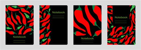 노트북 메모장 책 뜨거운 고추 칠리를 가진 카탈로그를 위한 표지 디자인의 세트 수직 형식 A4 A5 0명에 대한 스톡 벡터 아트 및 기타 이미지 Istock