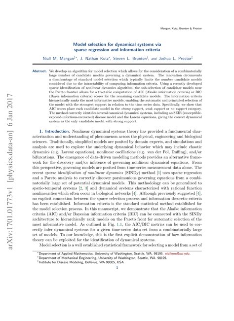 Pdf Model Selection For Dynamical Systems Via Sparse Regression And