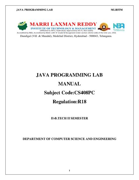 Java Programming Lab Manual Java Programming Lab Manual Subject Code