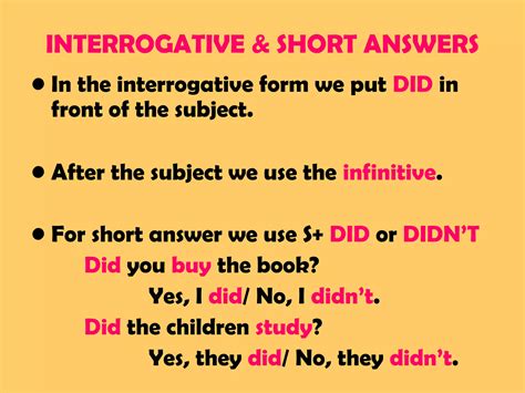 Past Simple Negative And Interrogative Ppt