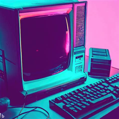Premium Ai Image Retro Synthwave Computer Monitor And Keyboard