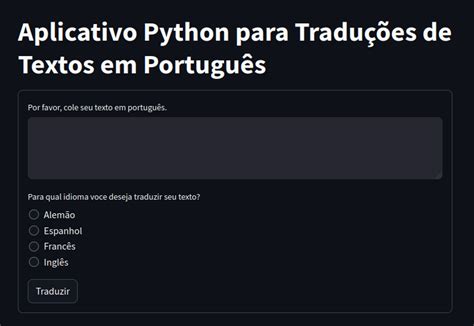 traduções de textos Python e Streamlit
