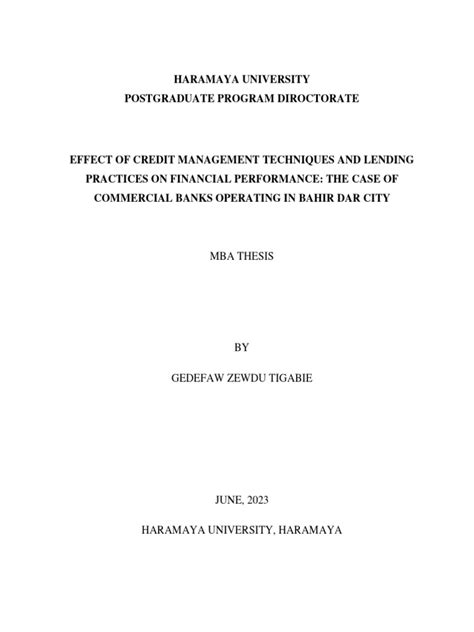 Gedefaw Zewdu Tigabie Pdf Credit Finance And Money Management