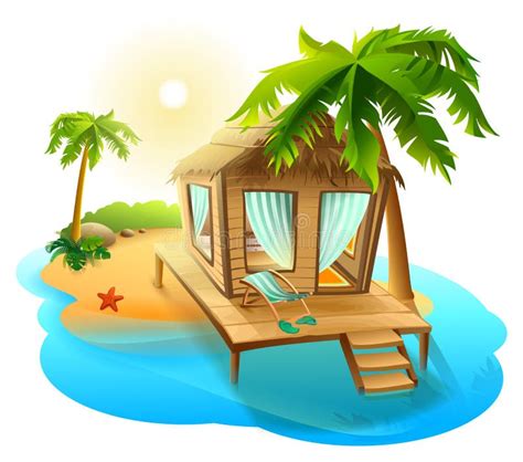 Beach Vacation Thatched Hut Bungalow On Tropical Island Stock Vector
