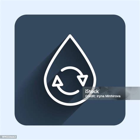 화이트 라인 긴 그림자 배경으로 격리 된 깨끗한 아쿠아 아이콘을 재활용합니다 표지판 재활용이 있는 물 한 방울 파란색 정사각형 버튼 벡터 0명에 대한 스톡 벡터 아트 및