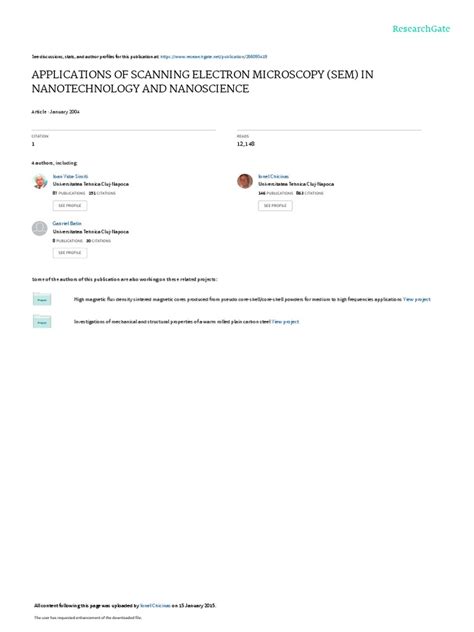 Applications Of Scanning Electron Microscopy Sem In Nanotechnology And Nanoscience Pdf