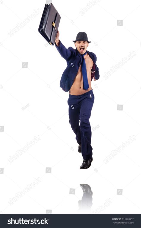 Naked Businessman Jumping On White Stock Photo 115763752 Shutterstock