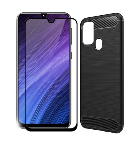 Sdtek Carbon Fibre Case For Samsung Galaxy M31 Full Glass Screen