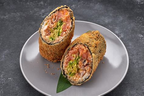 Premium Photo Sushi Roll Volcano Warm On Gray Concrete