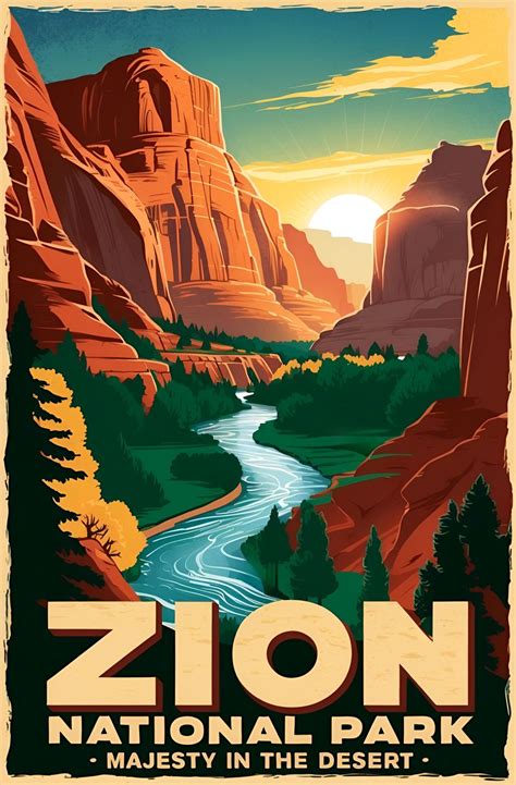 Zion National Park Poster A Vintage Canyon Scene Framer Gallery