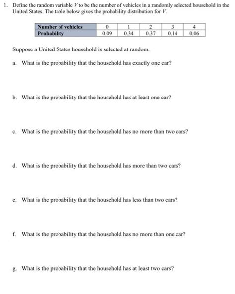 Solved Define The Random Variable V To Be The Number Of