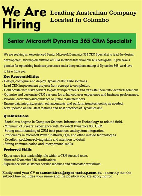 Senior Microsoft Dynamics 365 Crm Specialist At Itpro Lk
