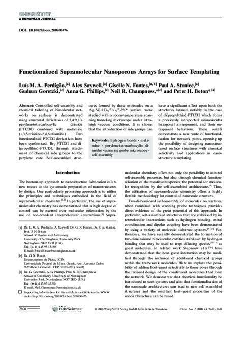 Pdf Functionalized Supramolecular Nanoporous Arrays For Surface