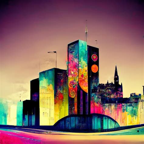 Edificios Abstractos En La Ciudad Sobre Pintura De Acuarela Ciudad
