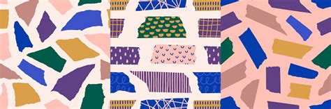 콜라주 종이 모양과 와시 테이프 조각 다른 손 그리기 텍스처와 설정 매끄러운 패턴 벡터 배경 0명에 대한 스톡 벡터 아트 및