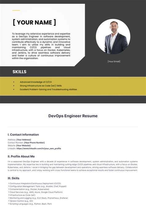 Free Devops Engineer Resume Template To Edit Online