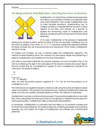 Basic Arithmetic Reading Comprehension Worksheets Reading