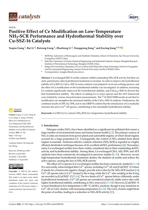 Pdf Positive Effect Of Ce Modification On Low Temperature Nh3 Scr Performance And Hydrothermal