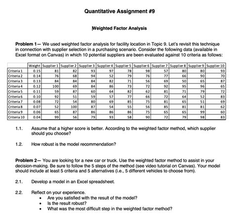 Solved Quantitative Assignment 9 Weighted Factor Analysis