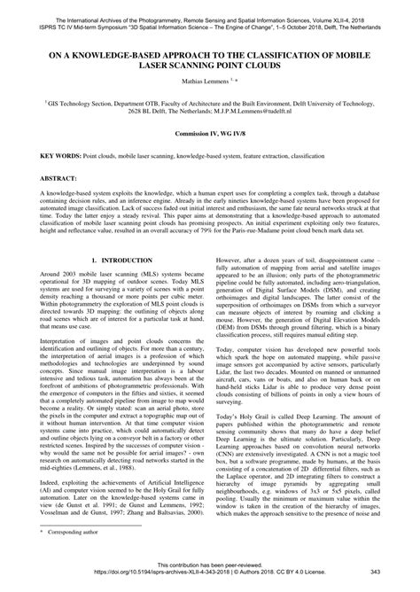 Pdf On A Knowledge Based Approach To The Classification Of Mobile Laser Scanning Point Clouds