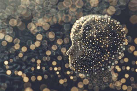 Abstract Representation Of Ai Digital Face Dissolving Into Binary Code And Neural Patterns Stock