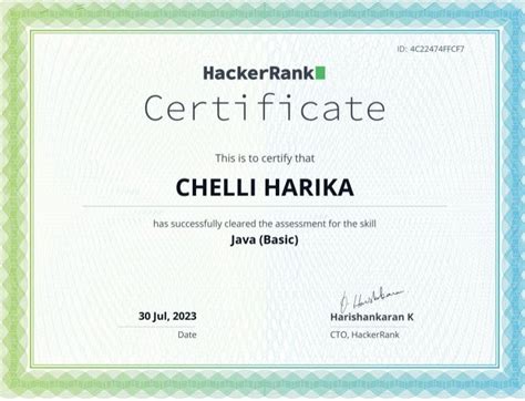 Chelli Harika On Linkedin Hackerrank Certificate Java