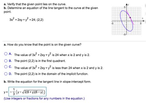 Solved A Verify That The Given Point Lies On The Curve B Chegg
