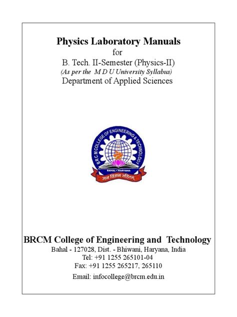 Physics Laboratory Manuals For B Tech Ii Semester Physics Ii Department Of Applied Sciences