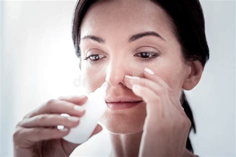 Close Up Of A Woman Dripping Her Nose Stock Image Image Of House