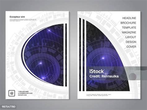 기술 설계 Binare 코드와 바퀴의 배경 가진 추상 전단지와 벡터 현대 브로슈어 레이아웃 템플릿입니다 A4 크기에 대 한 가로 세로 비율입니다 파랑 검정 회색 및 흰색