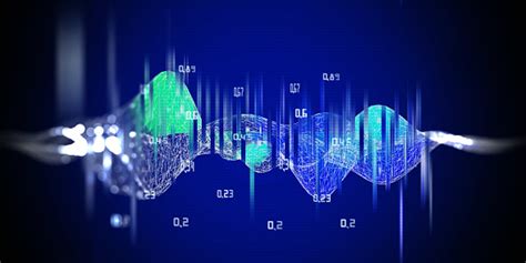 물결 모양의 와이어프레임 그리드가 있는 추상적인 배경은 흐린 선으로 데이터를 분석합니다 빅 데이터 양자 암호화 개념 분석