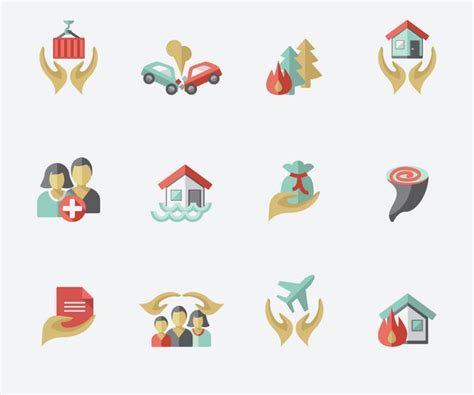 مجموعه ای ساده از آیکون های وکتور خط مرتبط با بیمه دارای نمادهایی مانند