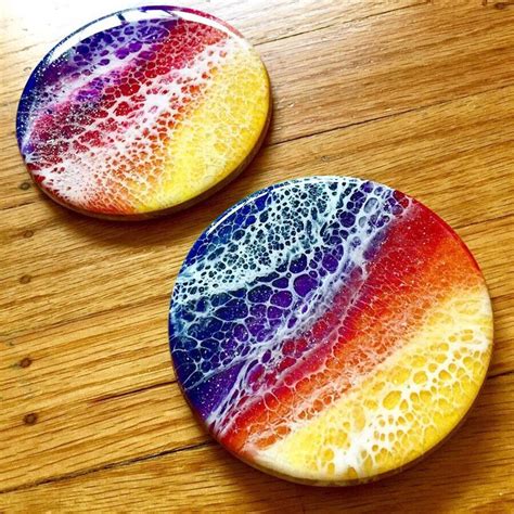 Hand Painted Wood Coaster Set Of 2 Functional Art Abstract Etsy